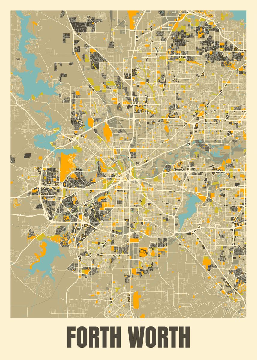 'City map of Forth Worth' Poster by Sam Kal | Displate