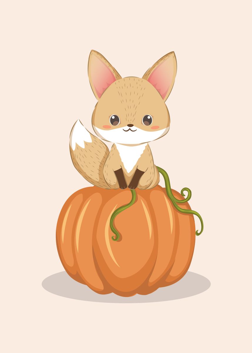 'Baby Fox And Pumpkin' Poster, picture, metal print, paint by Faissal ...