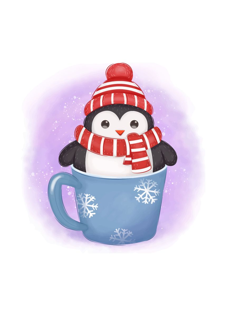 'Cute Penguin in cup' Poster by Faissal Thomas | Displate