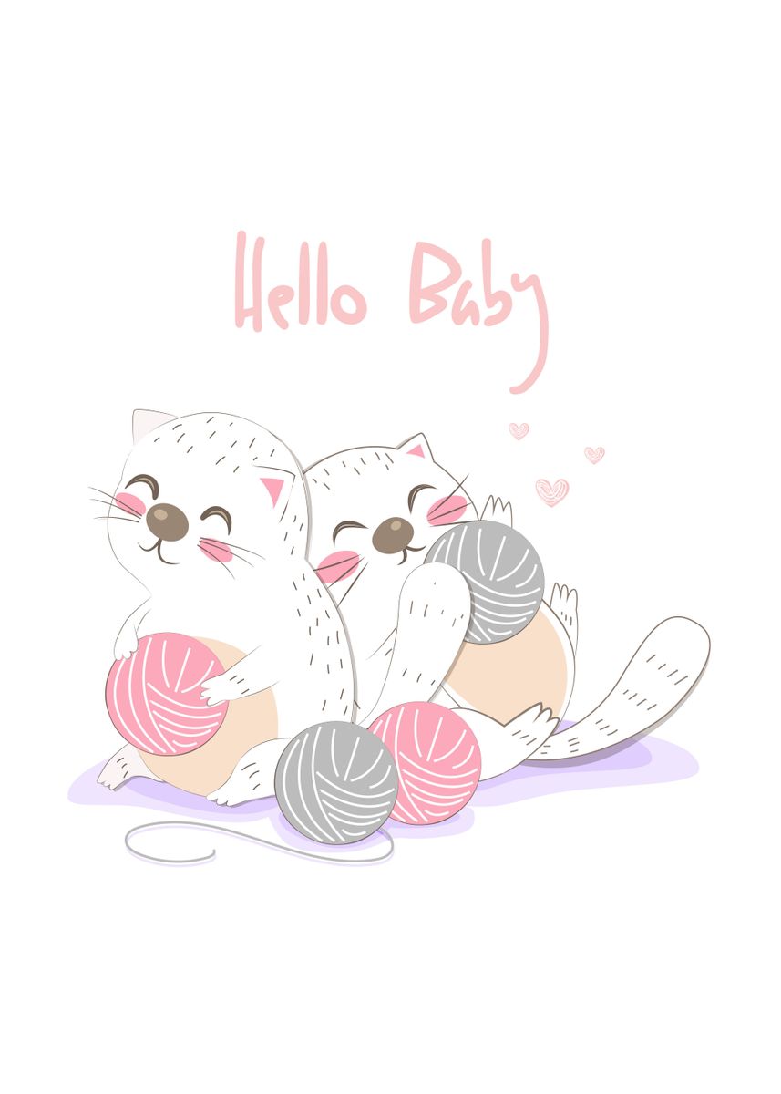 'Cute Happy Cats' Poster, picture, metal print, paint by Faissal Thomas ...