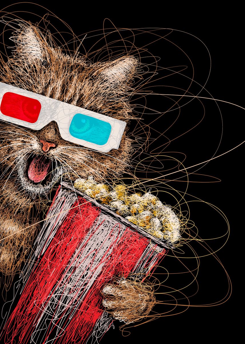 'Cinema cat' Poster, picture, metal print, paint by yunur mawan | Displate