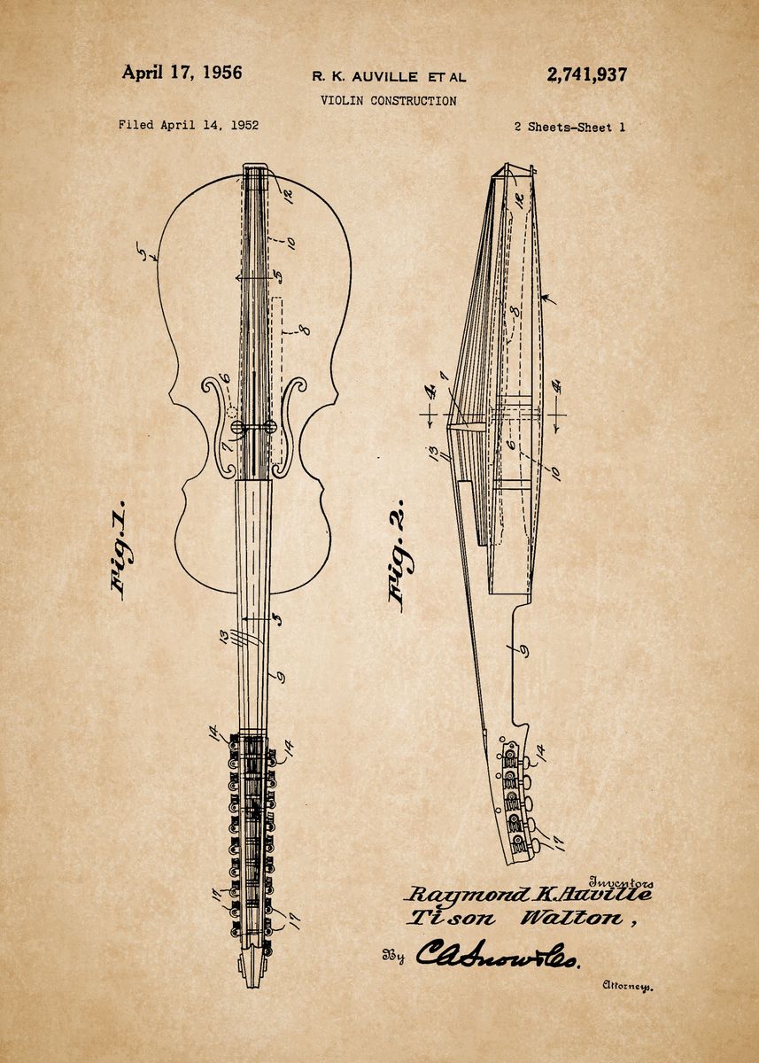 'Violin Patent Blueprint' Poster, picture, metal print, paint by Neo ...