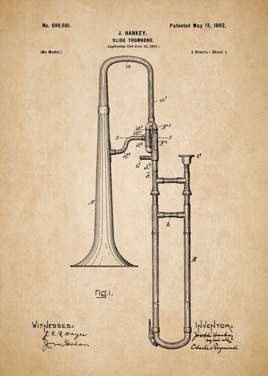 'Trombone Patent Blueprint' Poster by Neo Design | Displate