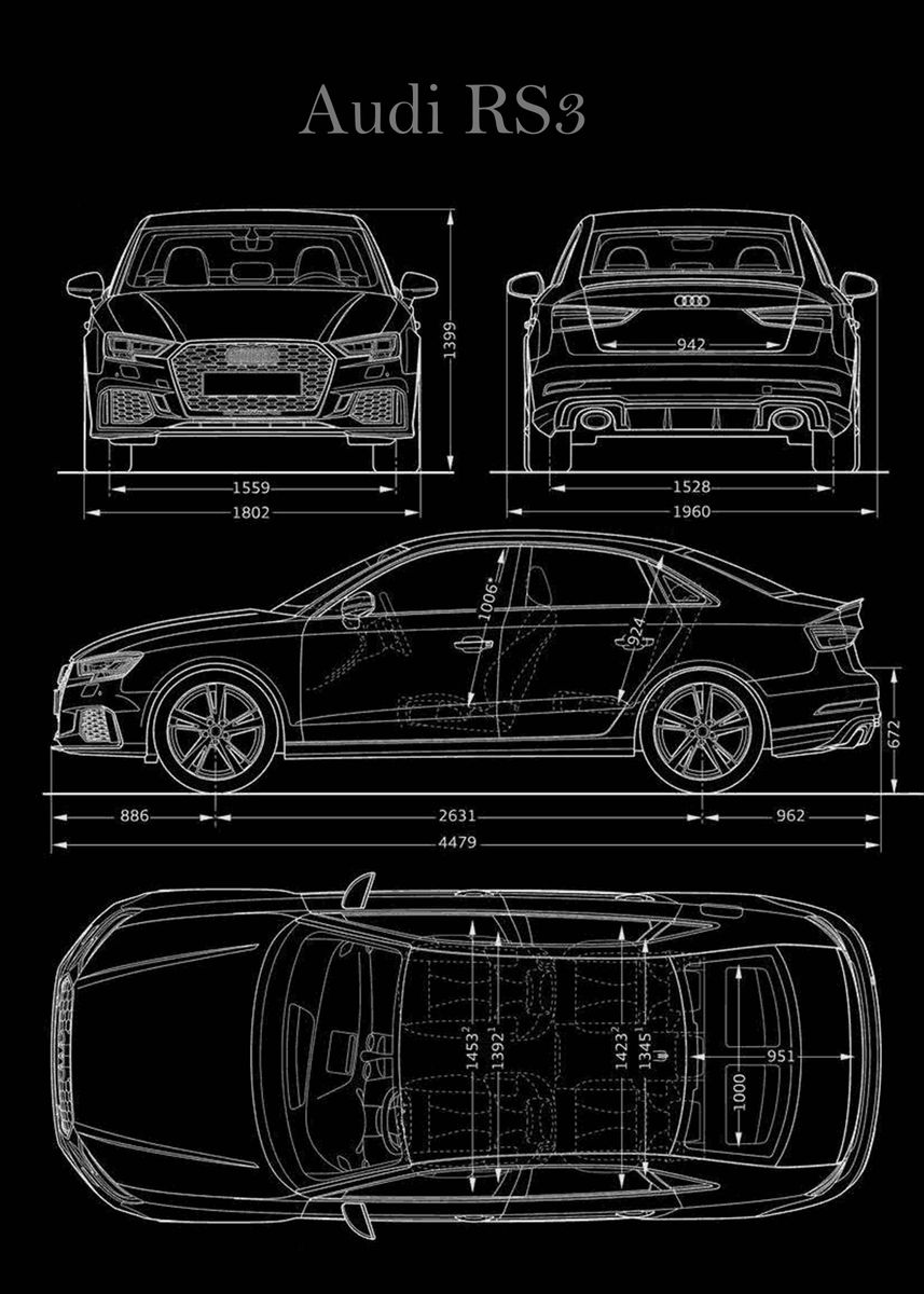 'Audi RS3 2017 Blueprint ' Poster, picture, metal print, paint by The ...