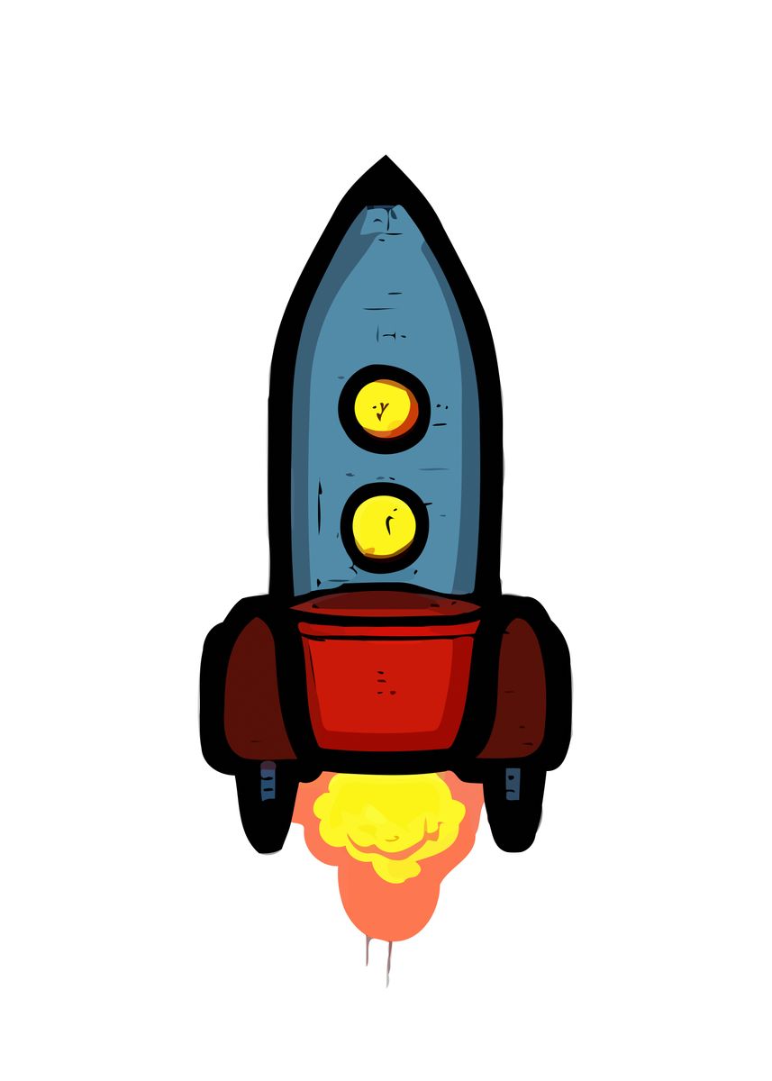 'Cartoon rocket retro vinta' Poster, picture, metal print, paint by ...