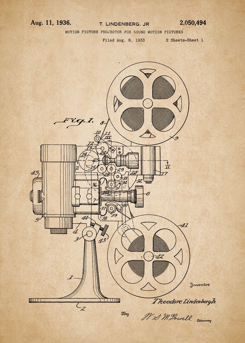 ' Film Projector Patent' Poster, picture, metal print, paint by Neo ...