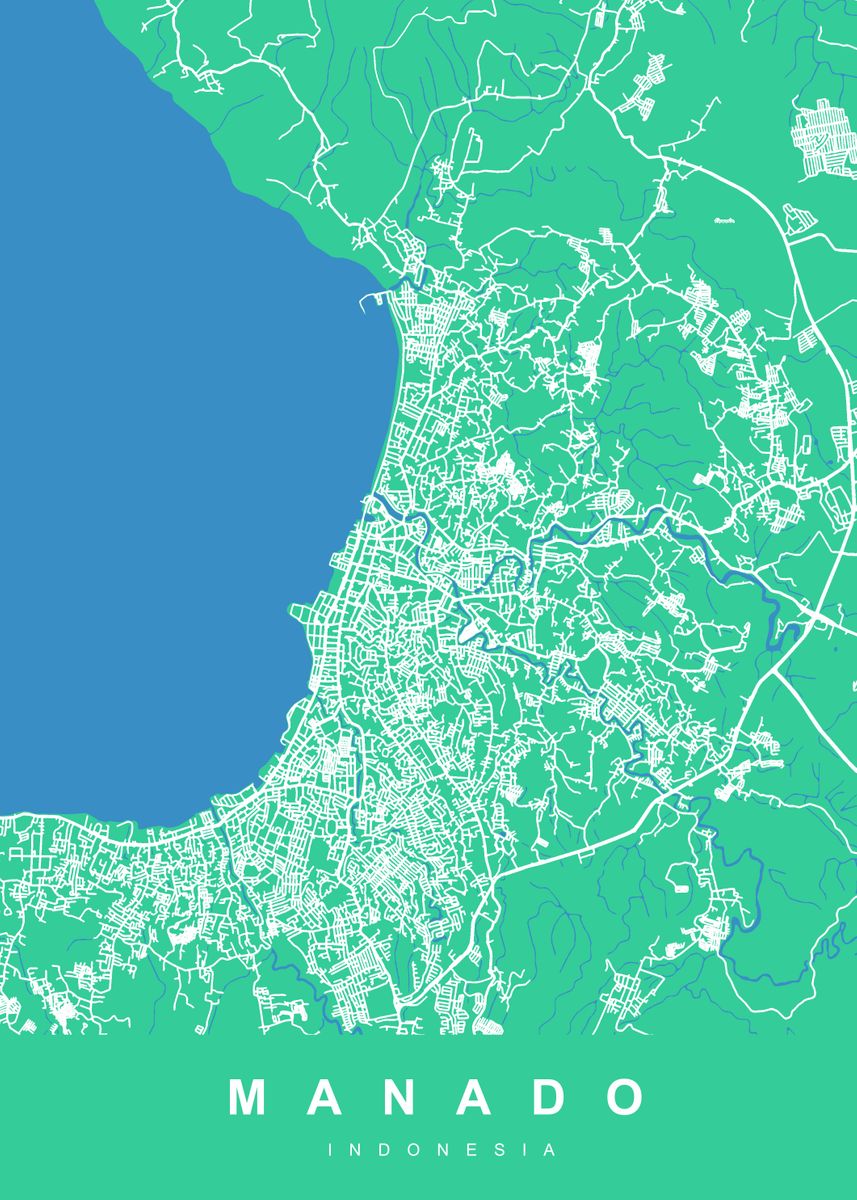 'MANADO Map INDONESIA' Poster, picture, metal print, paint by UrbanMaps ...