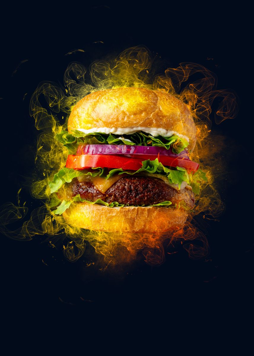 'burger smoke' Poster, picture, metal print, paint by Soft Brush | Displate