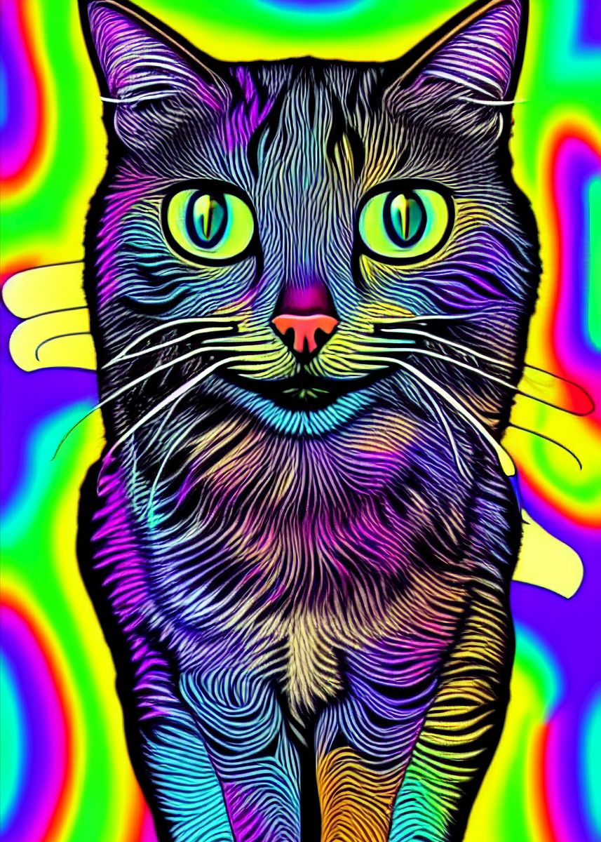 'Scary Glowing Cat Smile' Poster, picture, metal print, paint by Chris ...