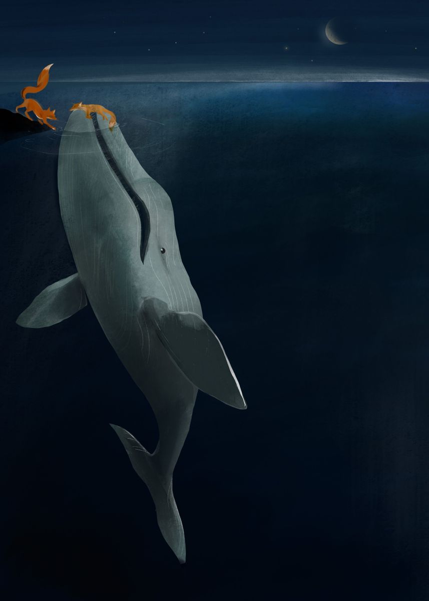 'Whale save fox' Poster, picture, metal print, paint by Pontus Arvåsen ...