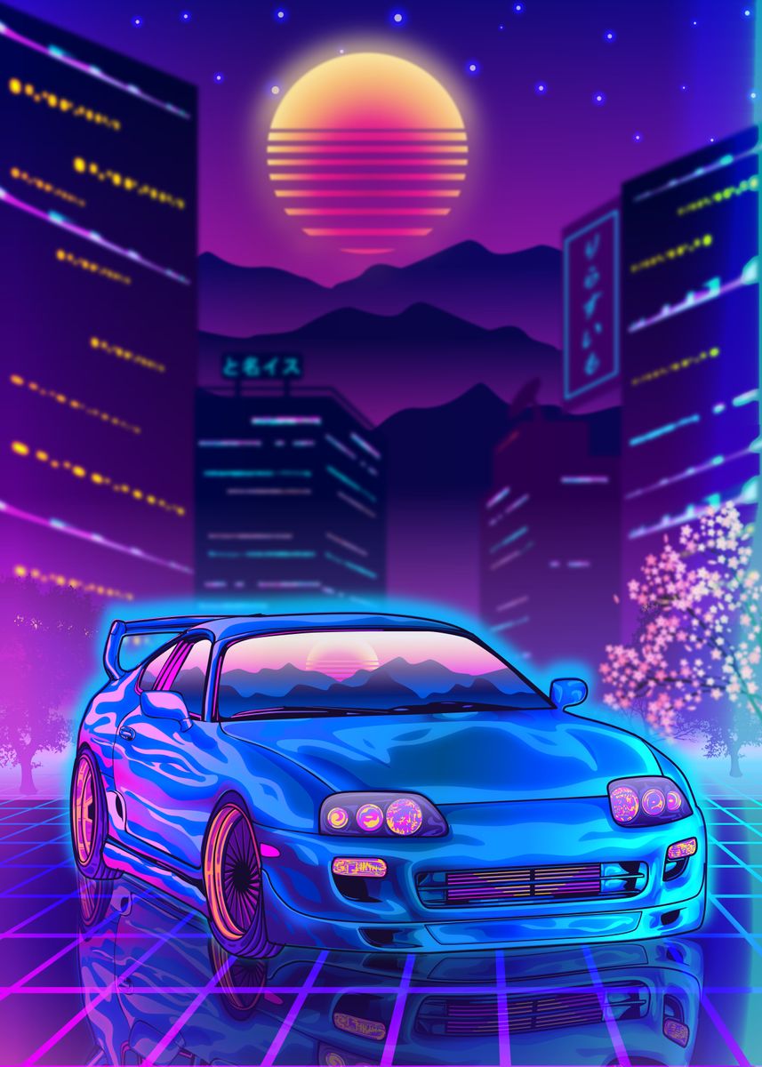 'SUPRA synthwave Tokyo city' Poster, picture, metal print, paint by ...