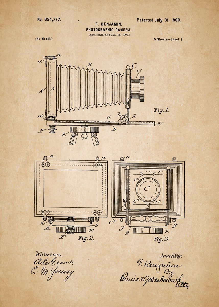 'Vintage Camera Patent' Poster, picture, metal print, paint by Neo ...