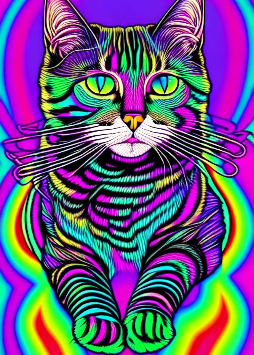 'Are You Tripping Cat' Poster, picture, metal print, paint by Chris ...