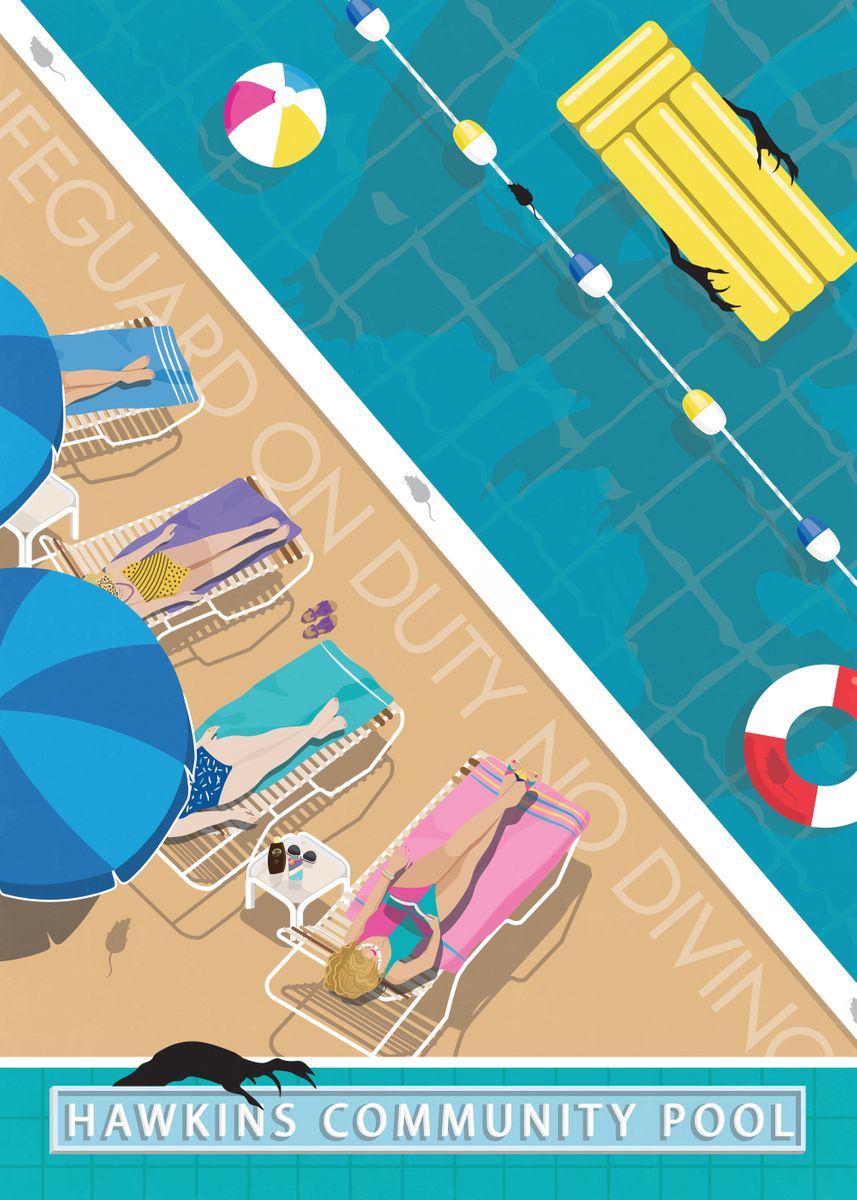 'Hawkins Community Pool' Poster, picture, metal print, paint by ...