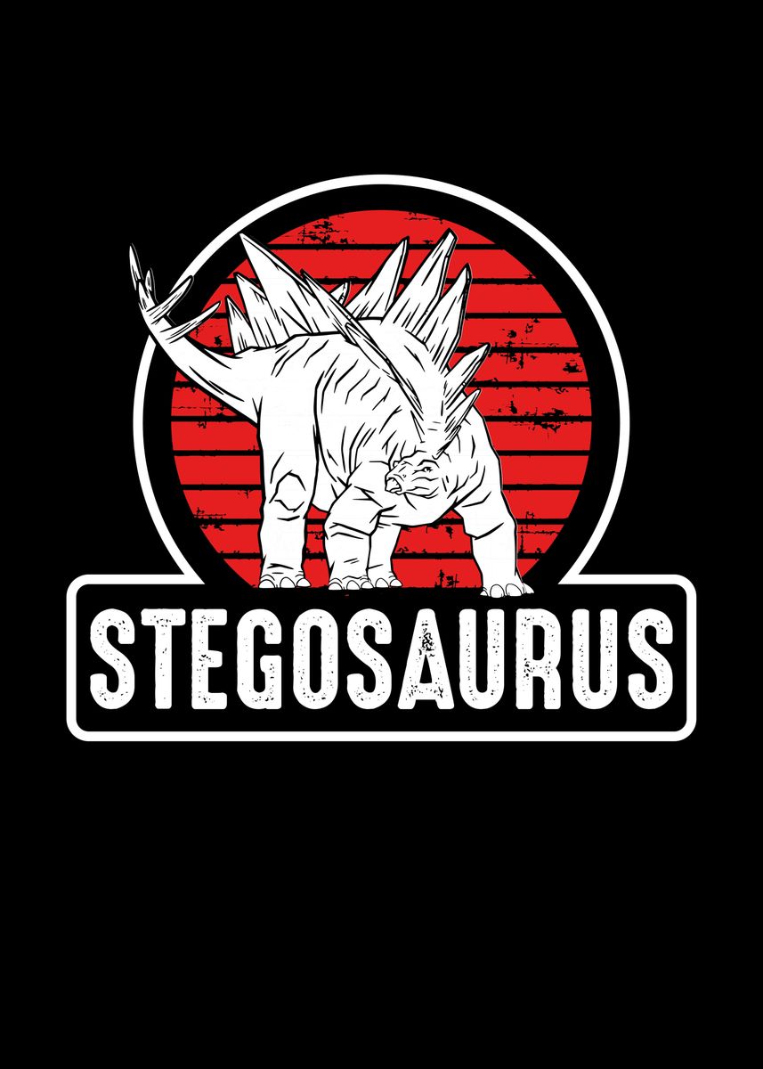 'Stegosaurus on a red sun' Poster, picture, metal print, paint by BeMi ...