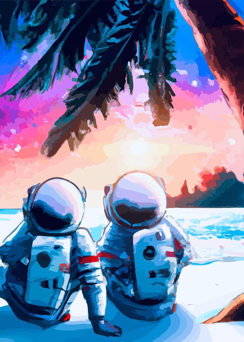 'Couple Romantic astronaut' Poster, picture, metal print, paint by Elz ...