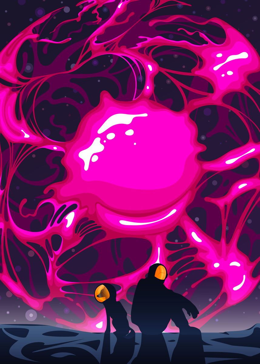 'Pink Planet' Poster, picture, metal print, paint by DaKoArt | Displate