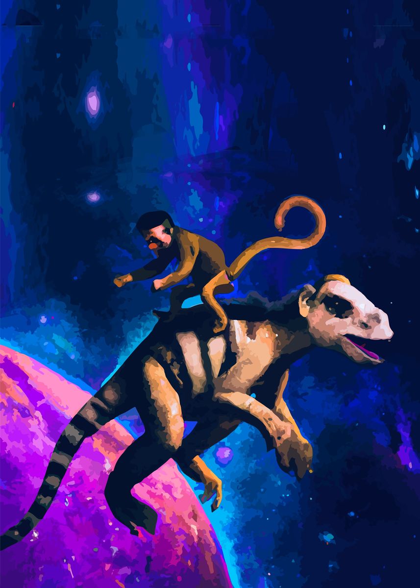 'Monkey and dinosaurus' Poster, picture, metal print, paint by Elz art | Displate