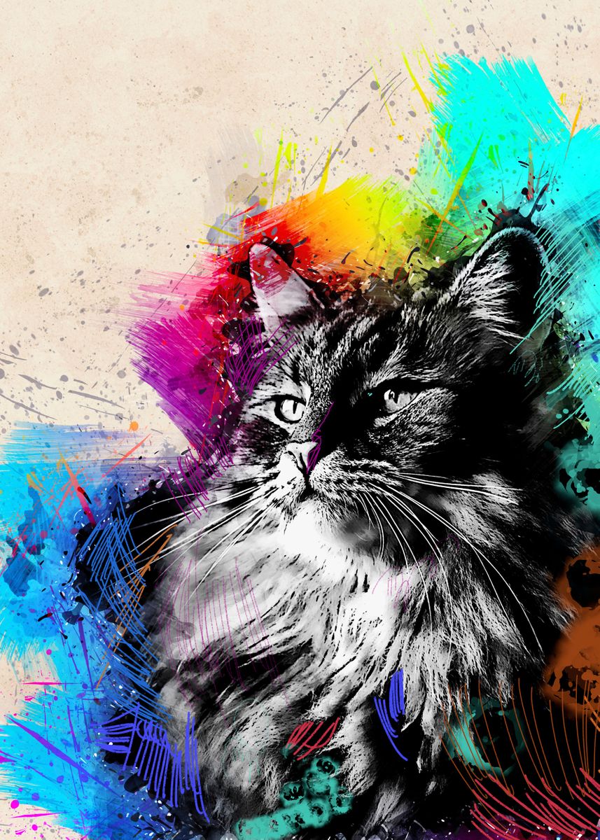 'Cat 2' Poster, picture, metal print, paint by TaTu Art | Displate