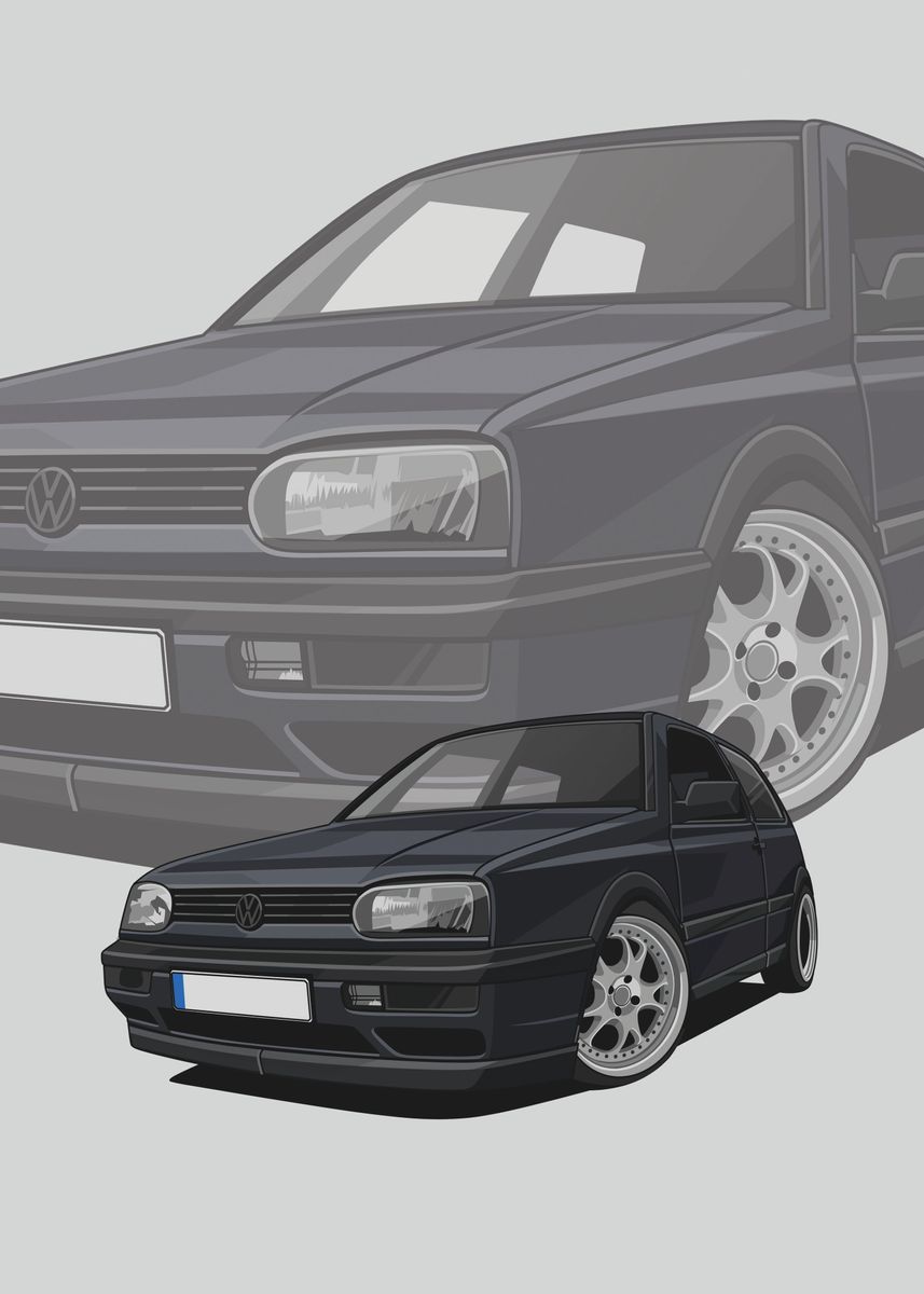'VW GOLF MK3 BLACK' Poster by capture art | Displate