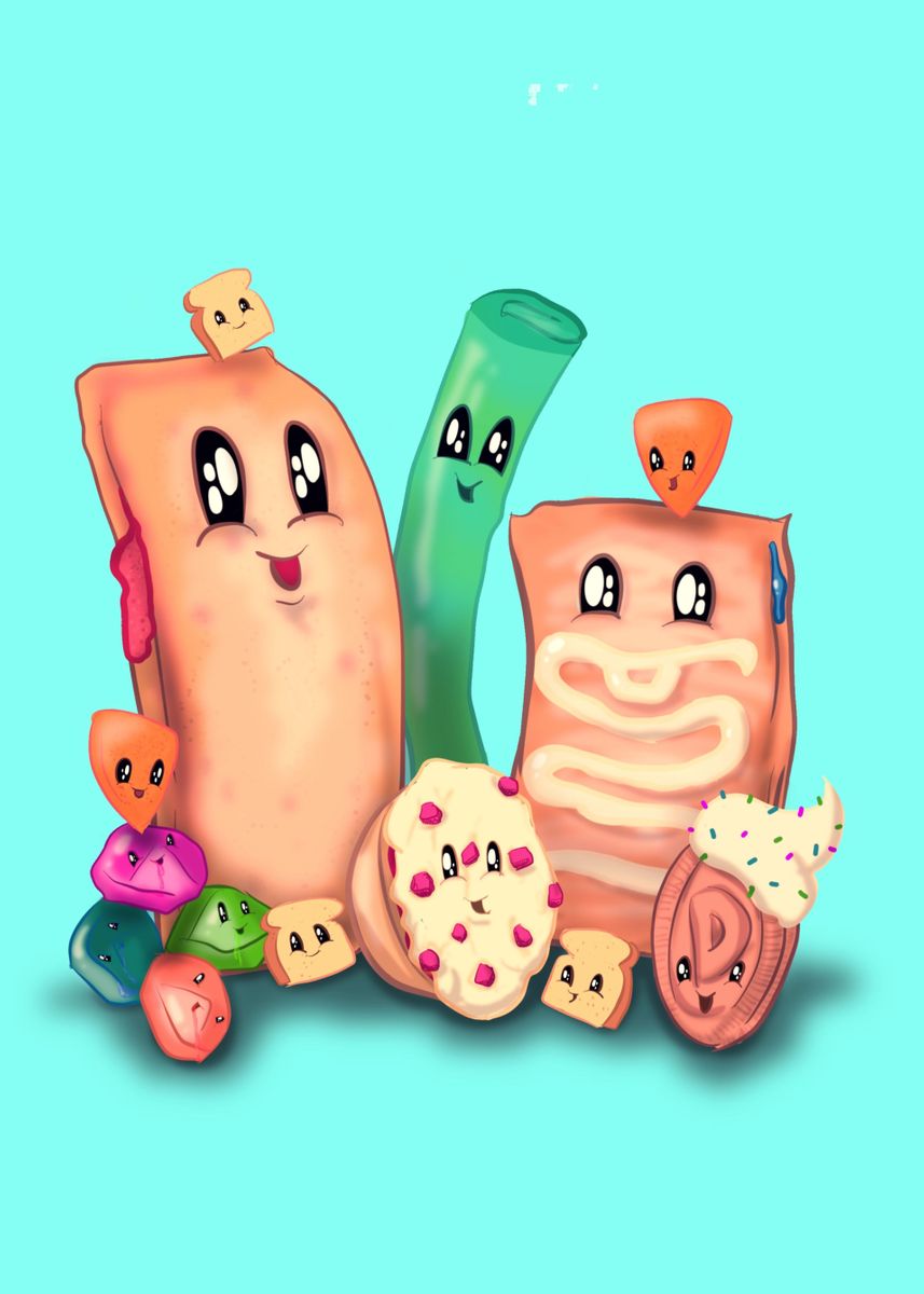 '90s Foods' Poster, picture, metal print, paint by LVB Art | Displate