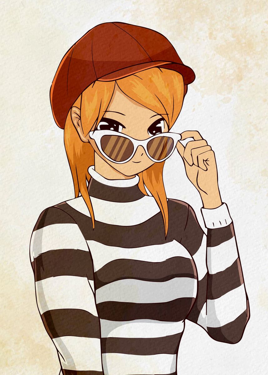 'Beatnik Anime Girl Retro' Poster, picture, metal print, paint by ...