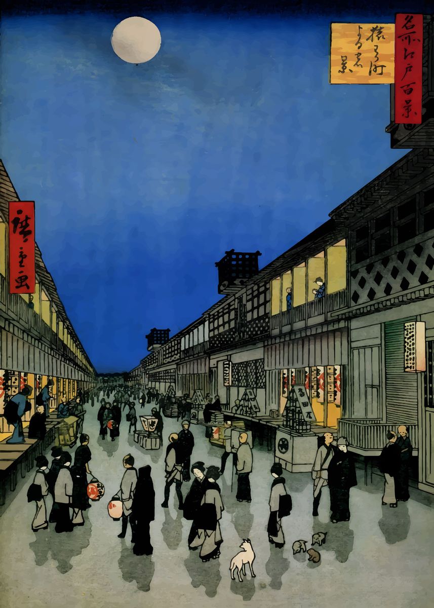 'Ukiyo e Night of Sarukawa' Poster, picture, metal print, paint by ...