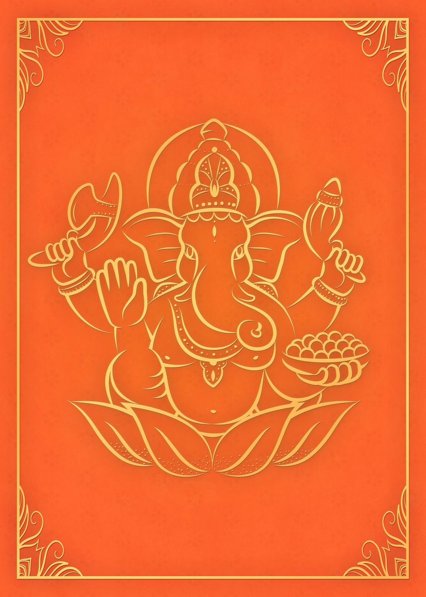 'Ganesh Hindu Orange Yellow' Poster by 84PixelDesign | Displate