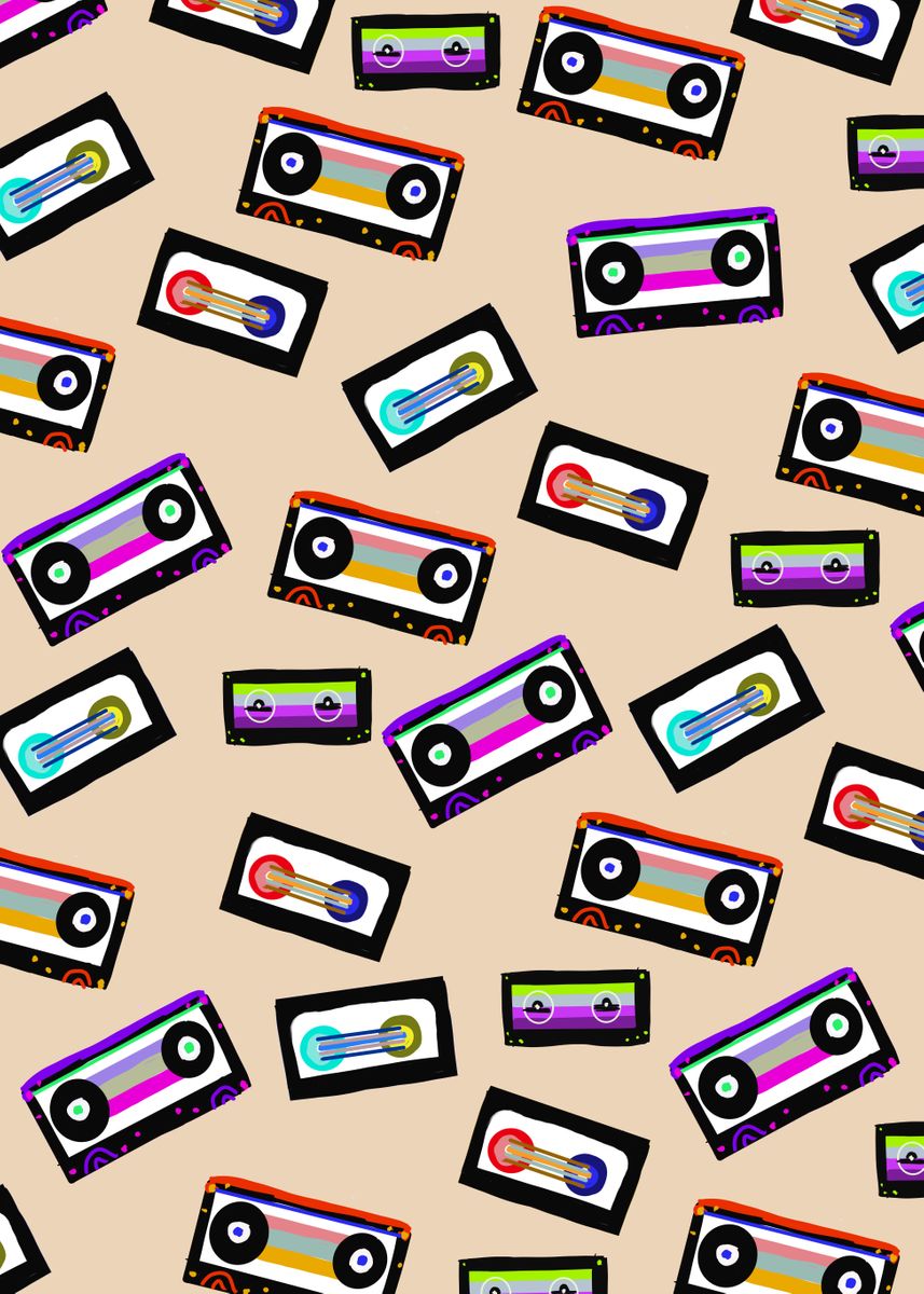 'Rainbow Cassette Tapes 1' Poster, picture, metal print, paint by Anita ...