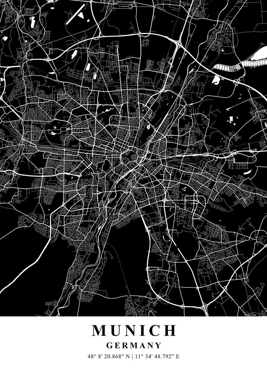 'Munich Map Germany' Poster, picture, metal print, paint by Max Ronn ...