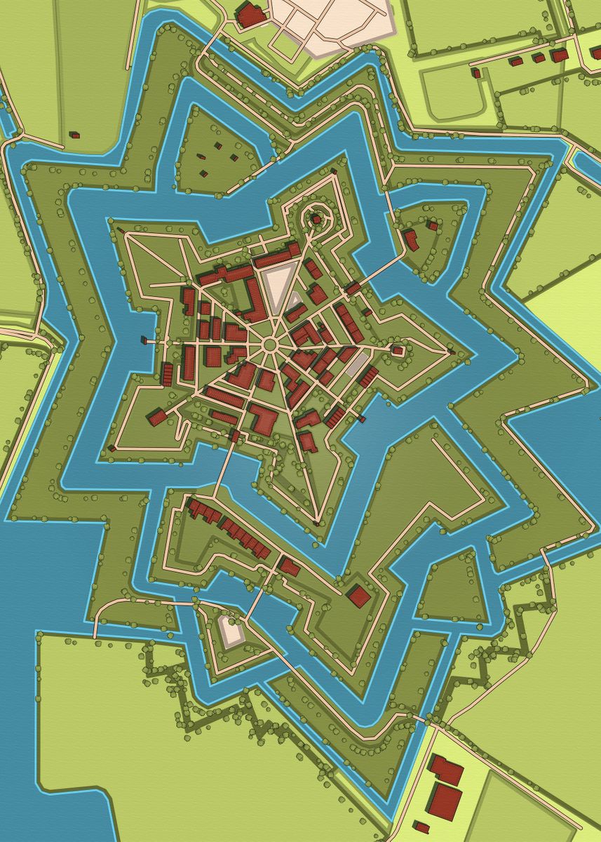 'Fort Bourtange Map' Poster, picture, metal print, paint by Sam Kal ...