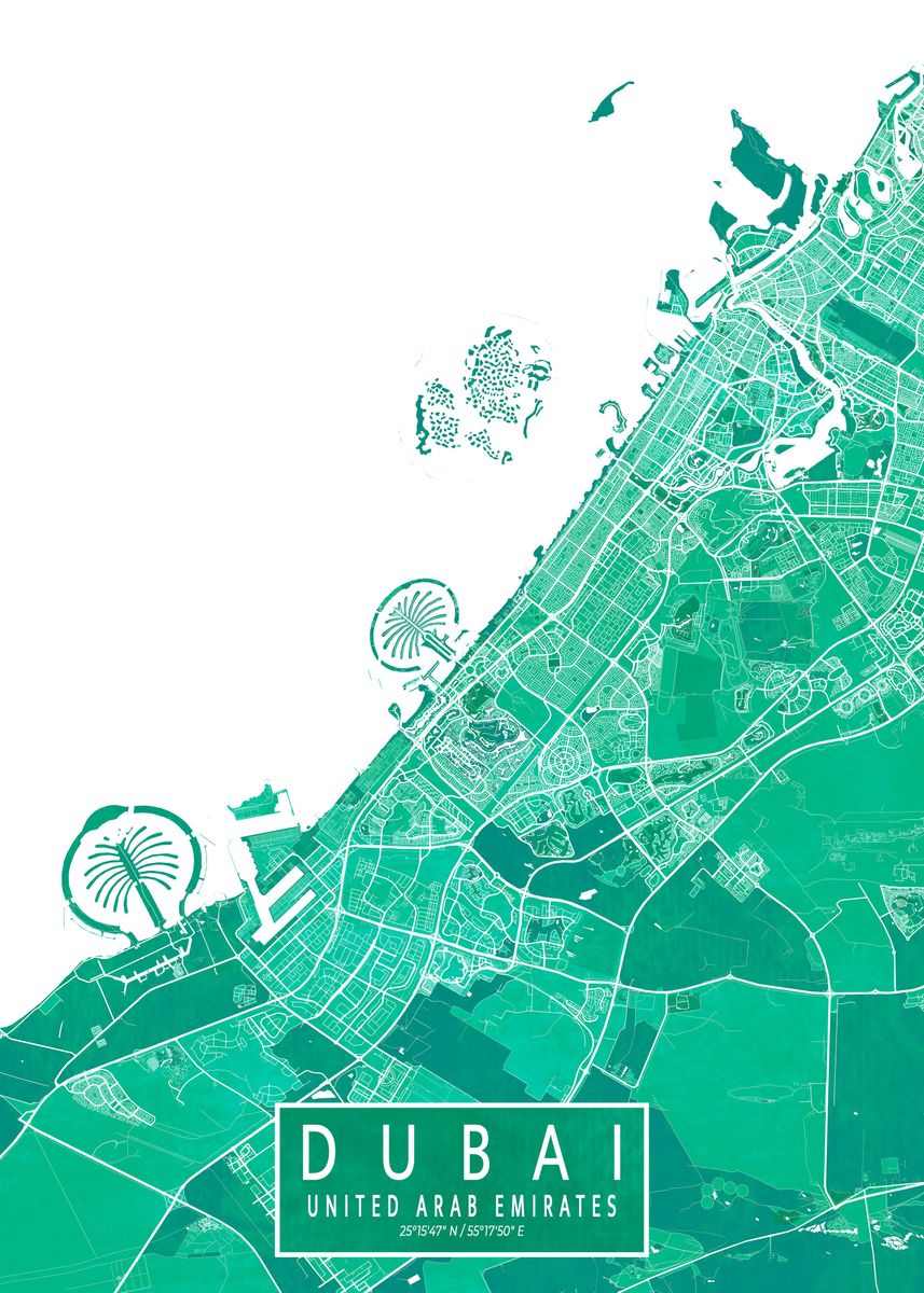 'Dubai City Map Watercolor' Poster, picture, metal print, paint by ...