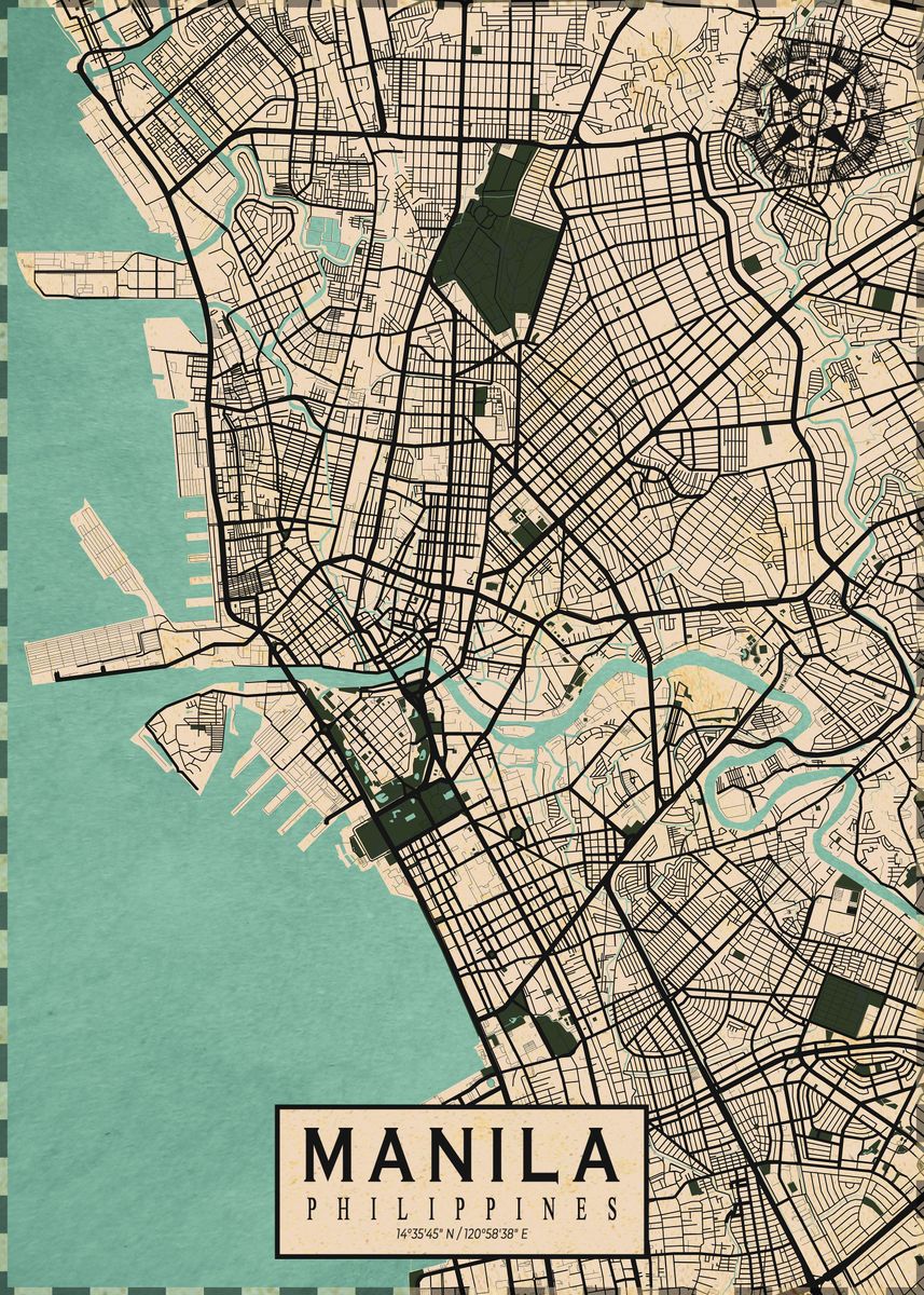 'Manila City Map Vintage' Poster, picture, metal print, paint by deMAP ...