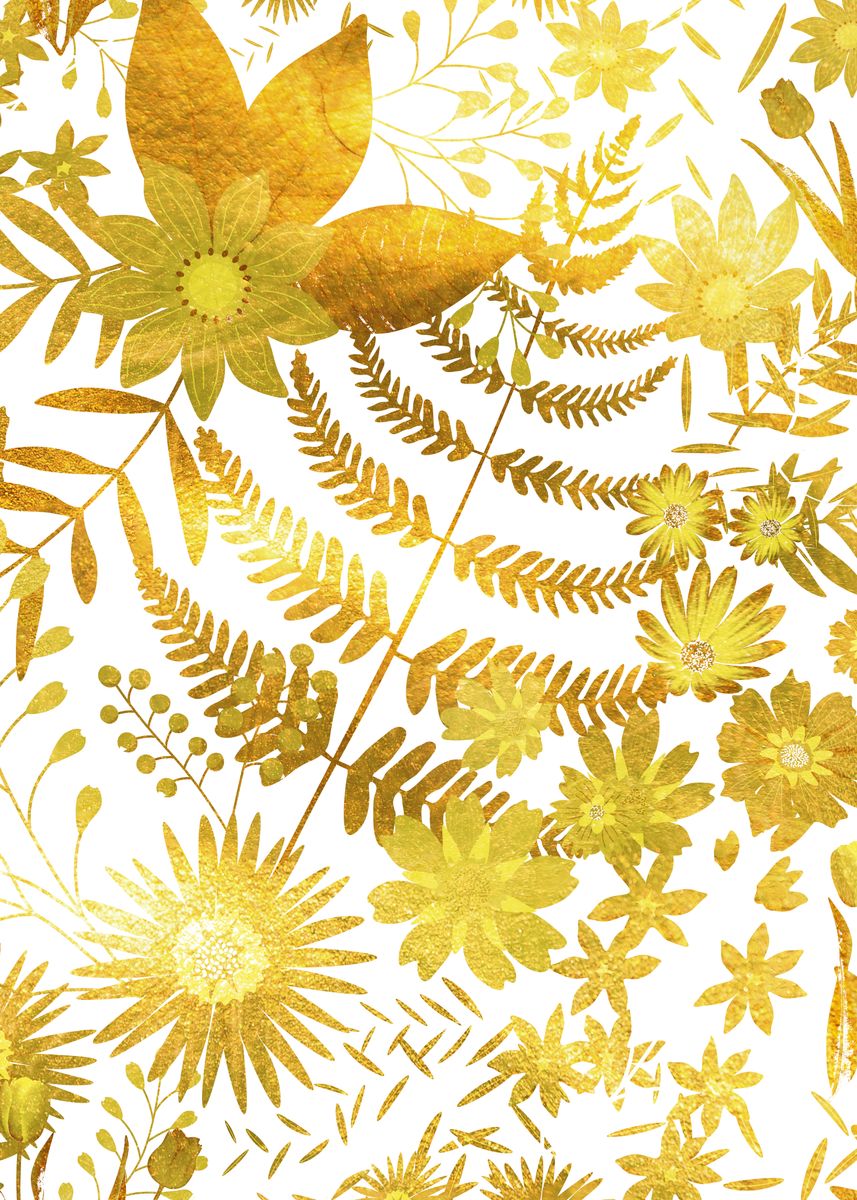 'Golden Flowers' Poster, picture, metal print, paint by Cesar Torres ...