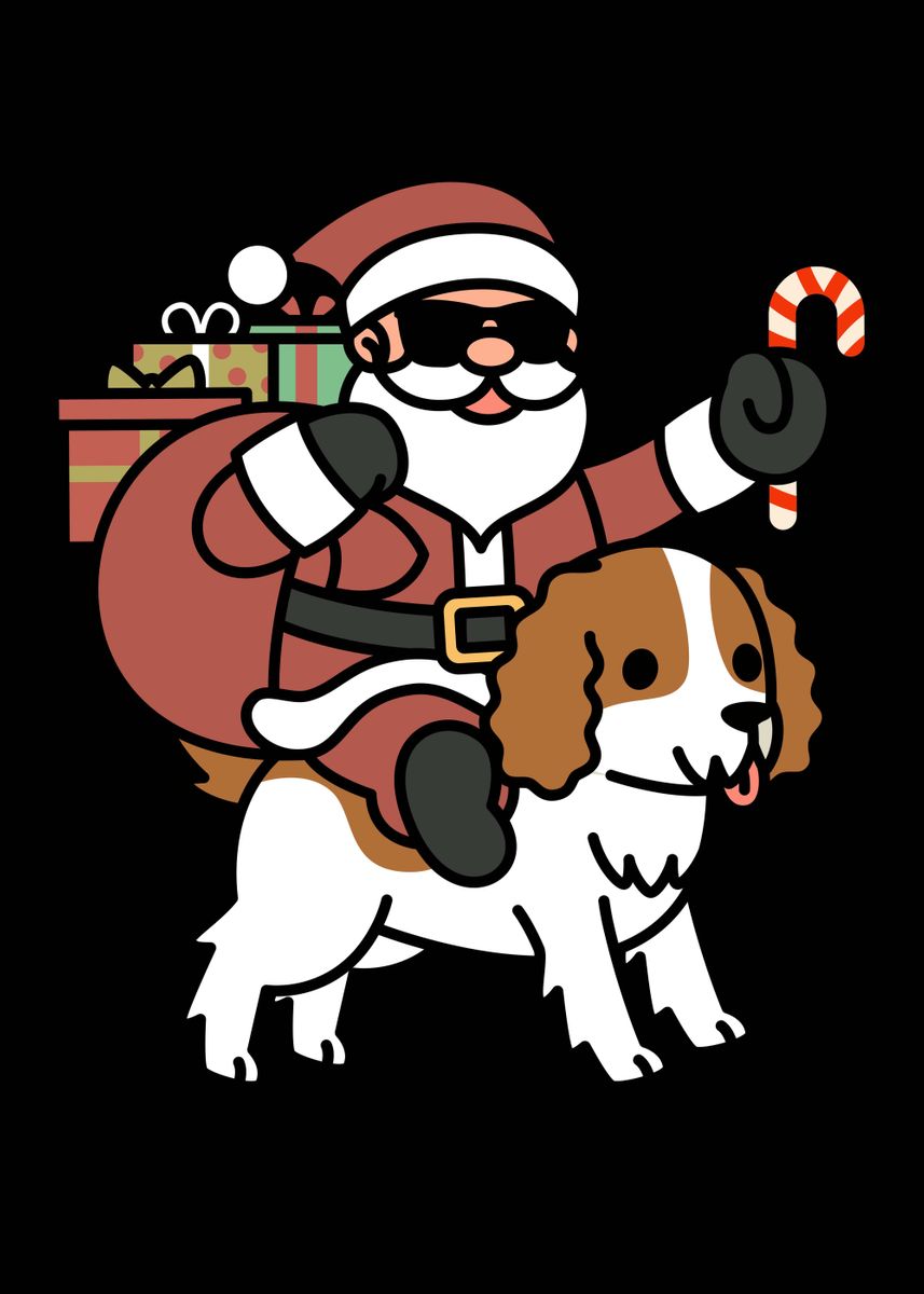 'Cavalier Dog Santa Claus' Poster, picture, metal print, paint by ...