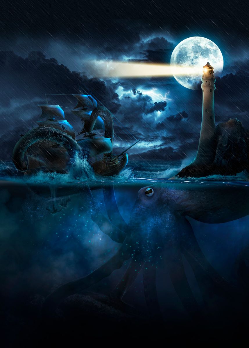 'Kraken' Poster, picture, metal print, paint by Alfonso Navas | Displate
