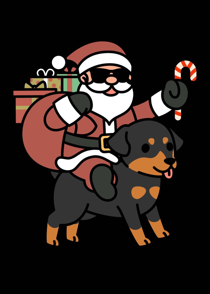 'Rottweiler Santa Claus ' Poster, picture, metal print, paint by ...