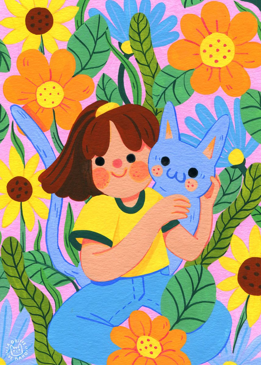 'Blue Cat Friend ' Poster, picture, metal print, paint by ...