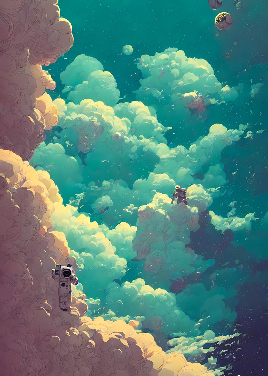 'Astronauts float alone' Poster, picture, metal print, paint by Two ...