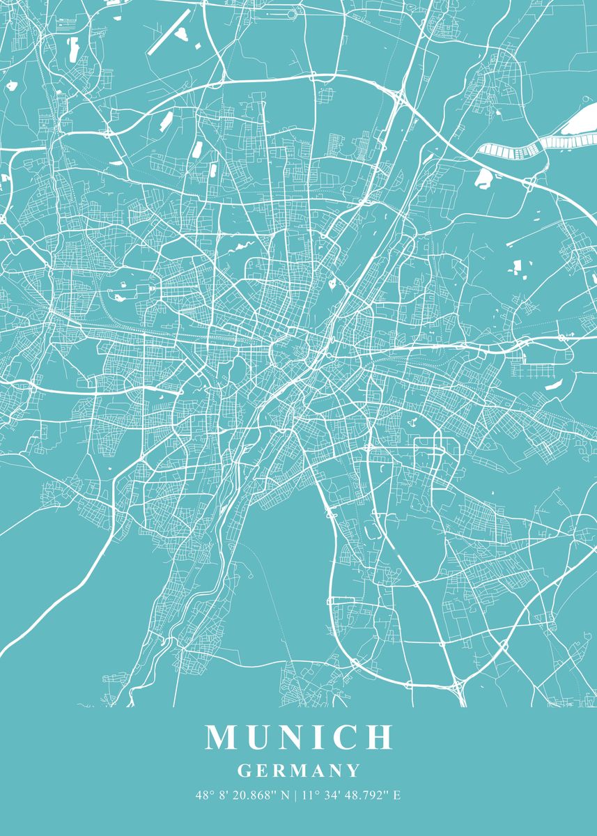 'Munich Beach Plane Map' Poster, picture, metal print, paint by Tien ...