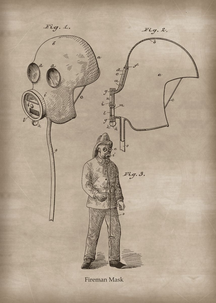 'Vintage Fireman Mask' Poster by XandYart | Displate