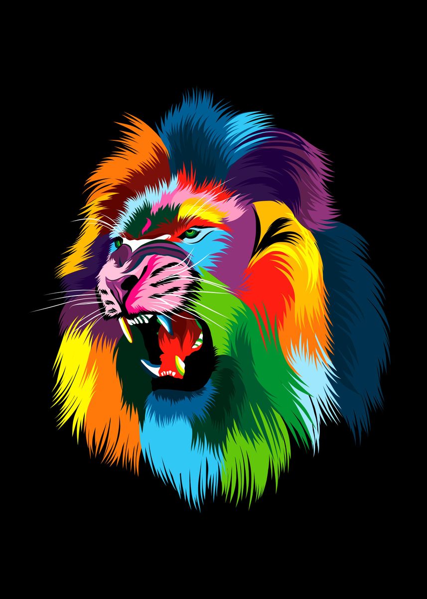 'Lion Head Colorful' Poster by Black Iris | Displate