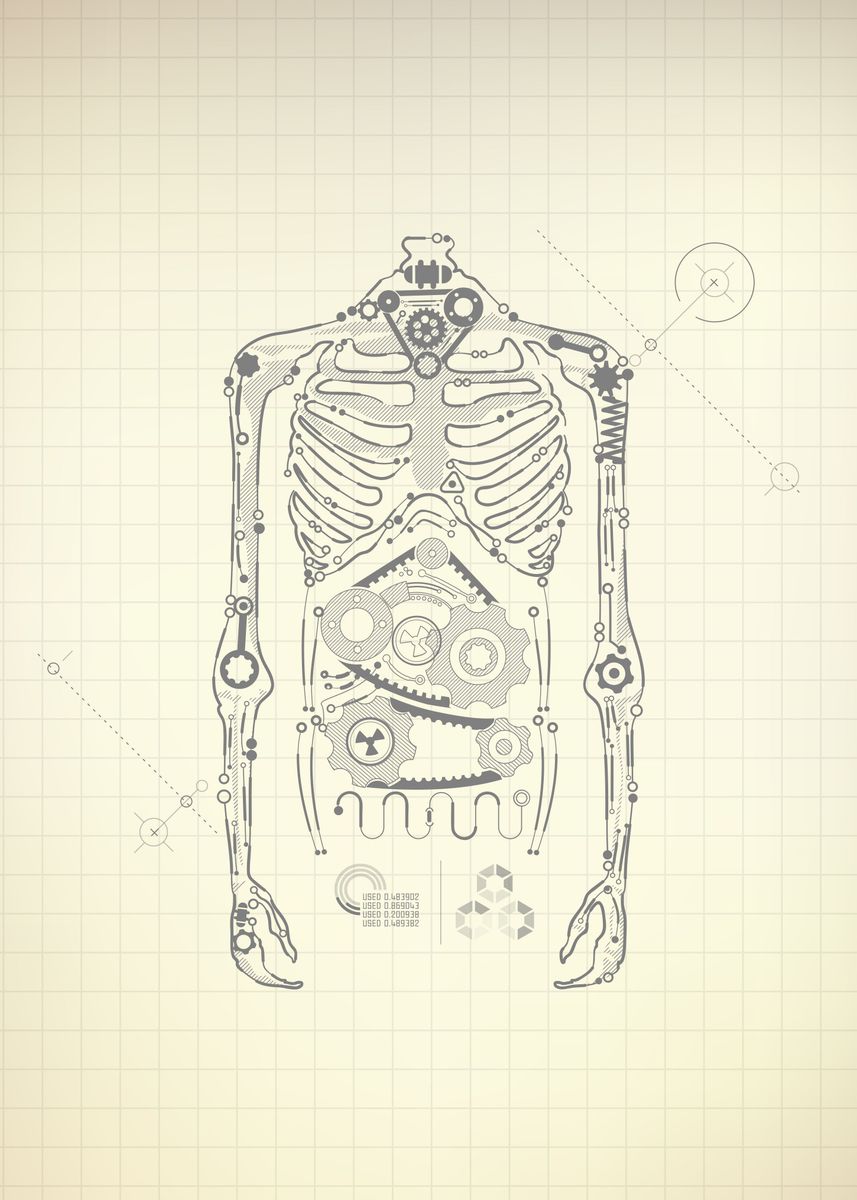 'Skeleton Gear' Poster, picture, metal print, paint by Luvy | Displate