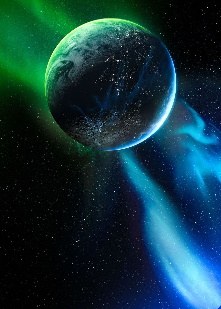 'Green and Blue Stars' Poster, picture, metal print, paint by Shaheen ...