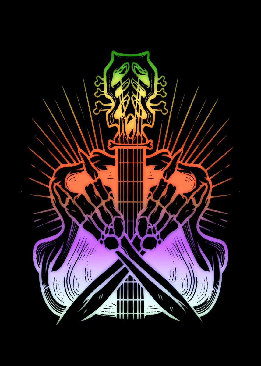 'Rock Hand Horns Guitar Art' Poster, picture, metal print, paint by ...