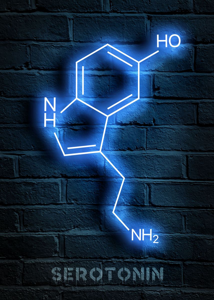 'Serotonin molecule neon' Poster, picture, metal print, paint by Kitty Kit | Displate
