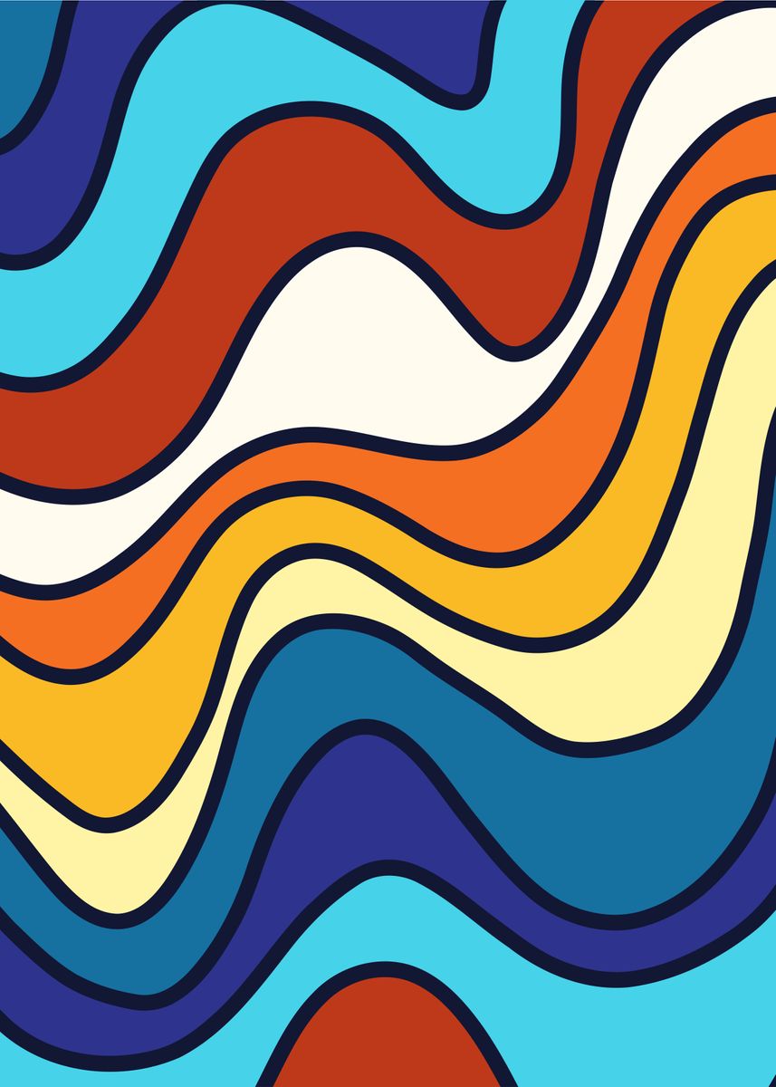 'Retro Groovy Waves' Poster, picture, metal print, paint by Prawny ...