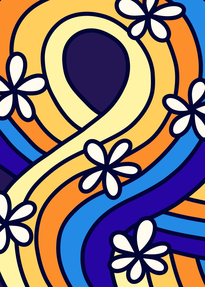 'Retro Doodle Daisy Design' Poster, picture, metal print, paint by ...