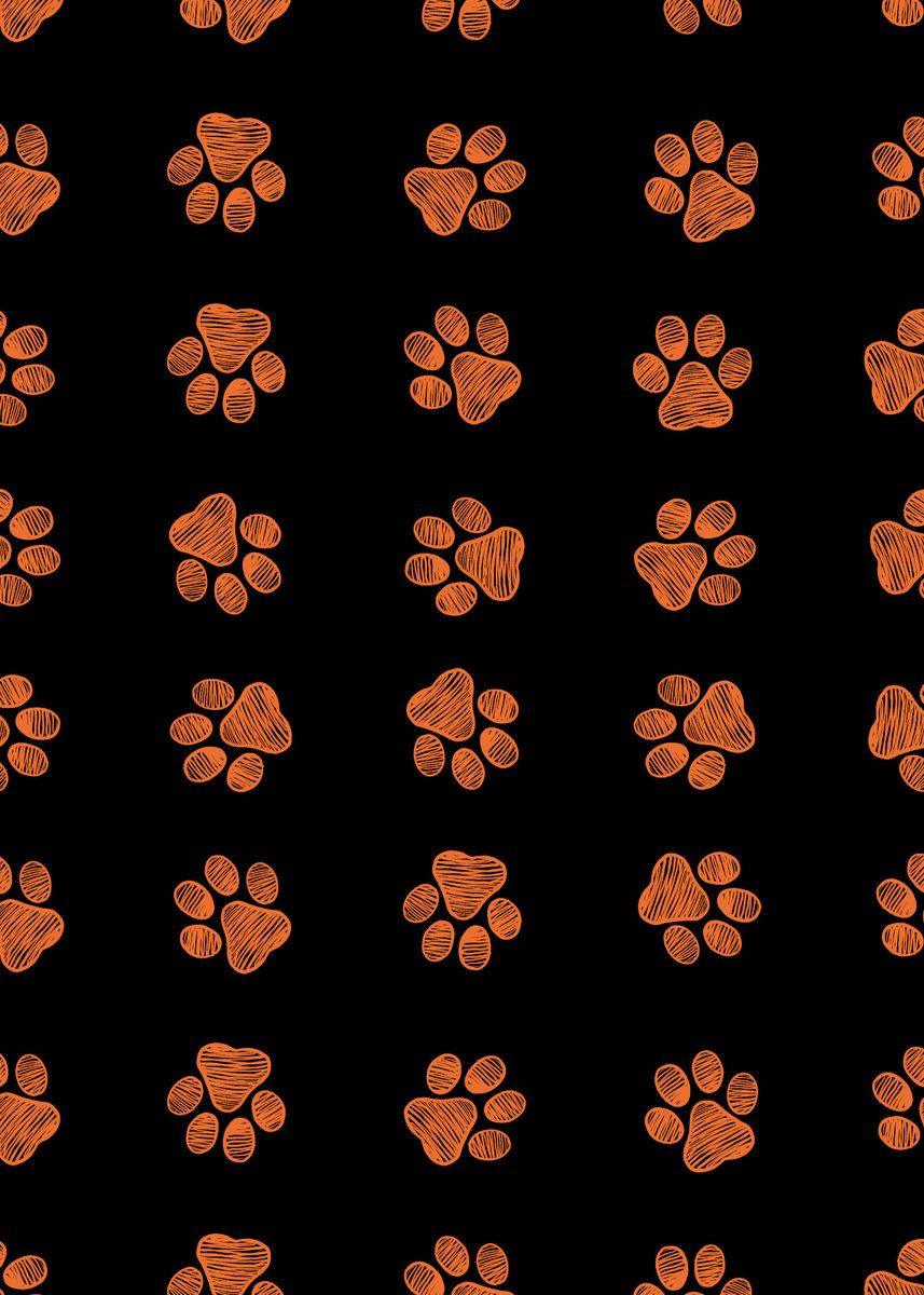 'Doodle orange paw print ' Poster, picture, metal print, paint by ...