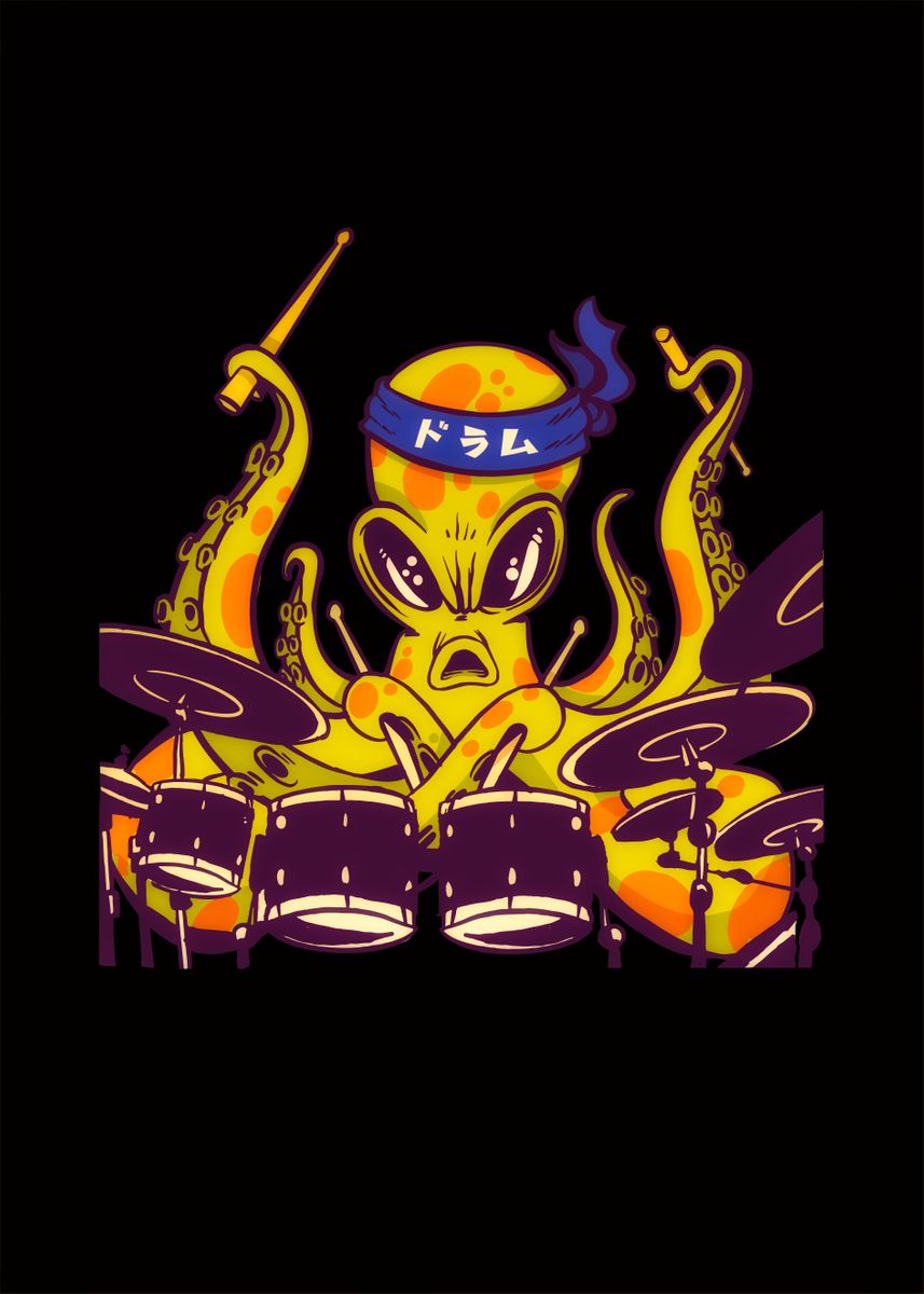 'Octopus Drummer Music Art' Poster, picture, metal print, paint by ...